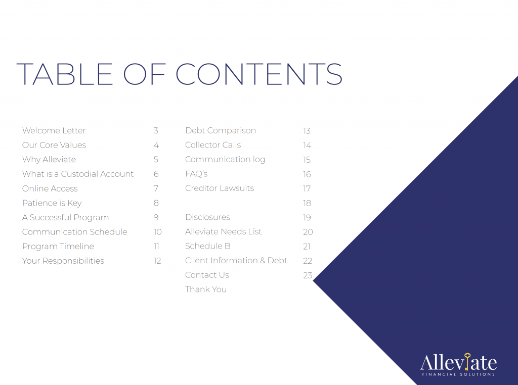 Debt Relief Welcome Packet | Alleviate Financial Solutions