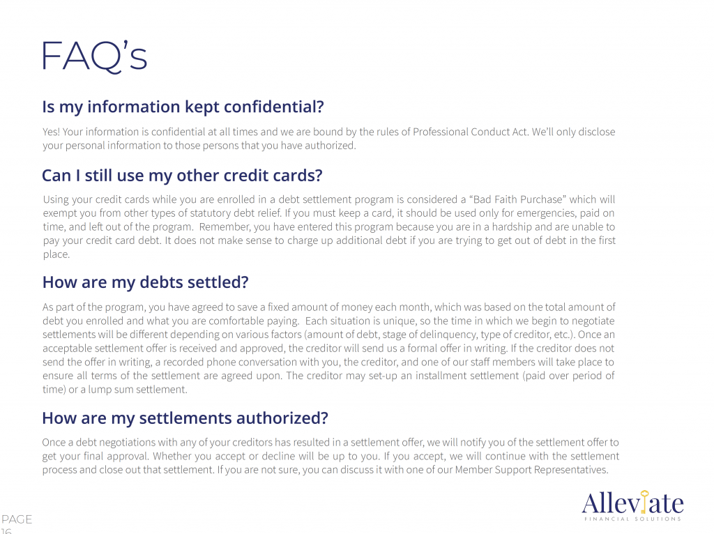 Debt Relief Welcome Packet | Alleviate Financial Solutions